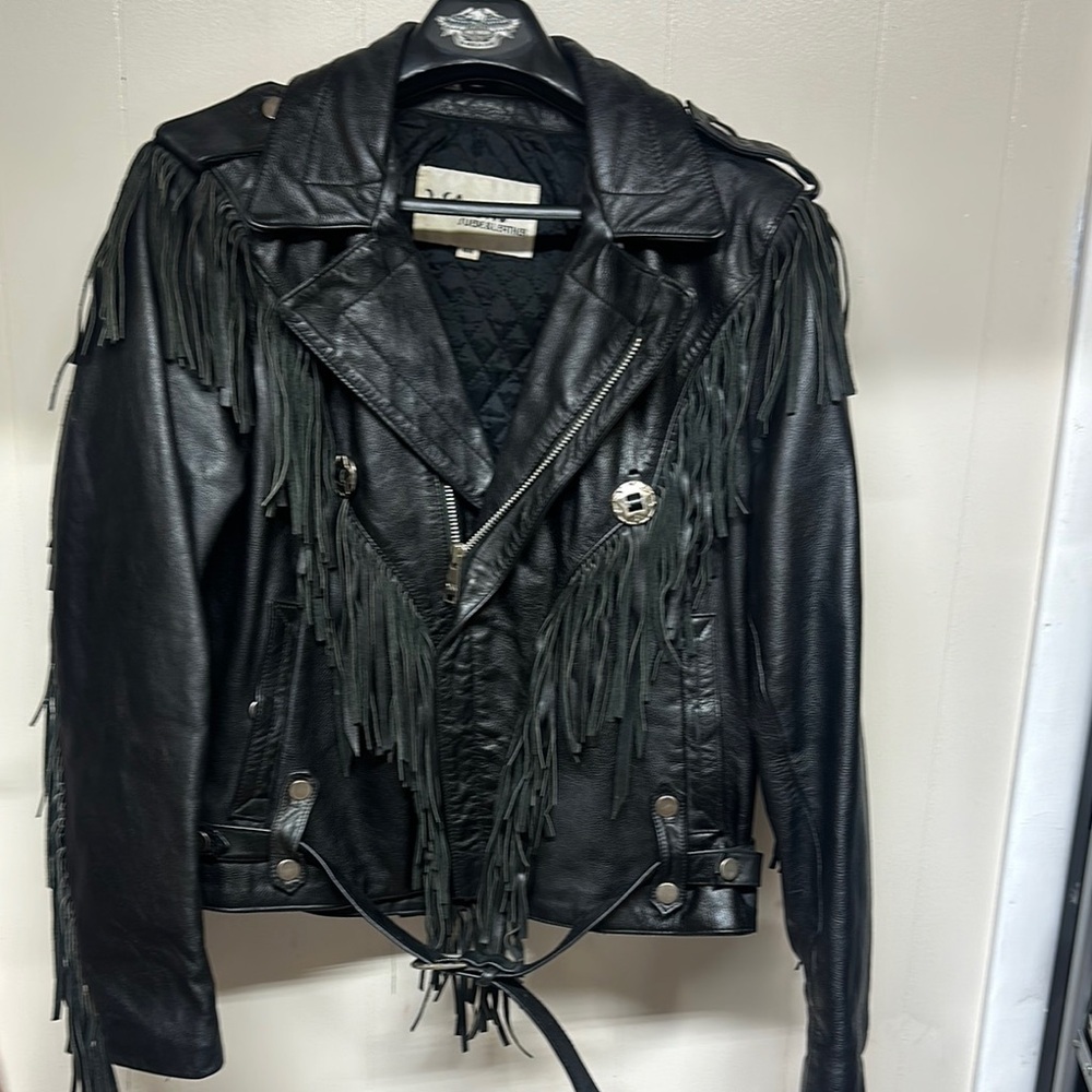 Vintage Wilson Black Leather Fringe Motorcycle Jacket - Gem